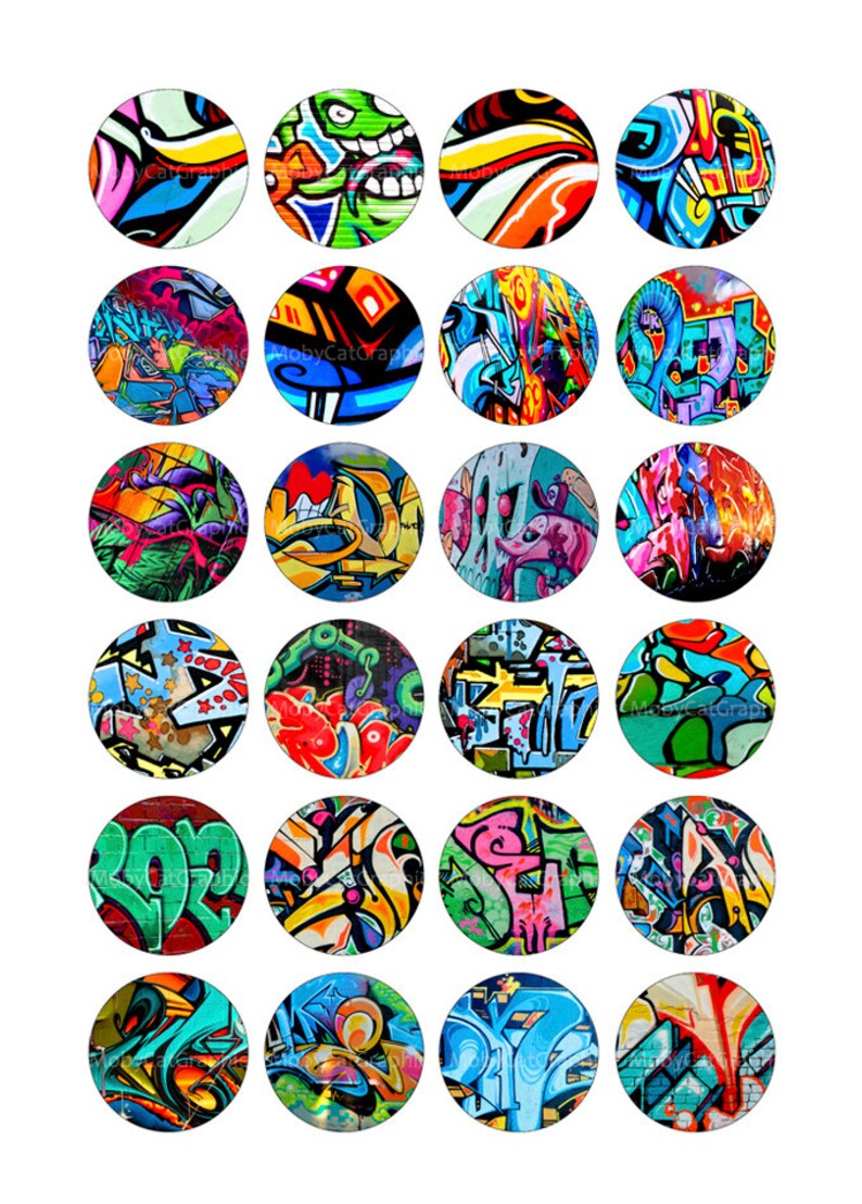 Graffiti Street Art Circle Digital Images 1 Inch 25mm 30mm 1.5 - Etsy