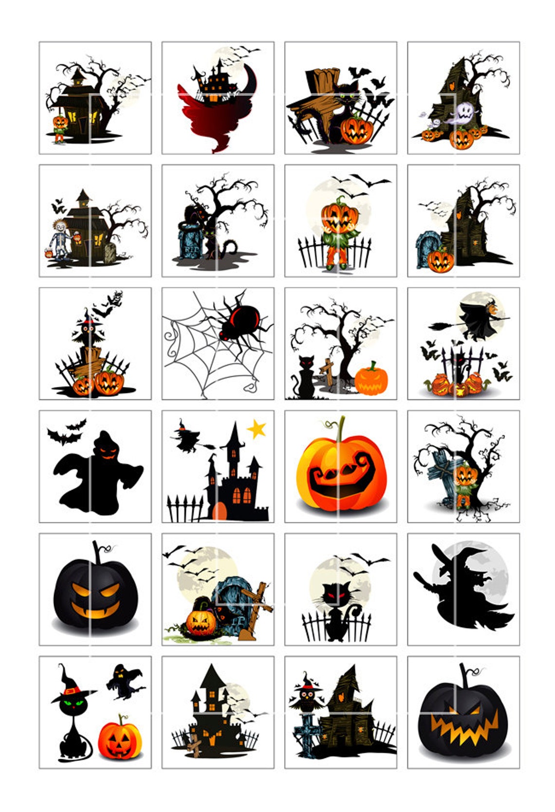 Halloween Square Images 1.5 Inch 1 Inch Printable Images for - Etsy