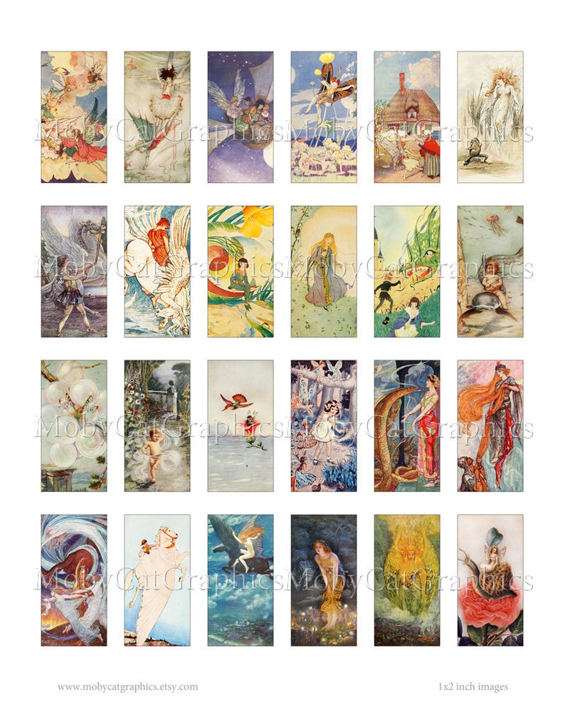 Fantasy Illustrations 1x2 Inch Printable Rectangle Fairyland Antique ...