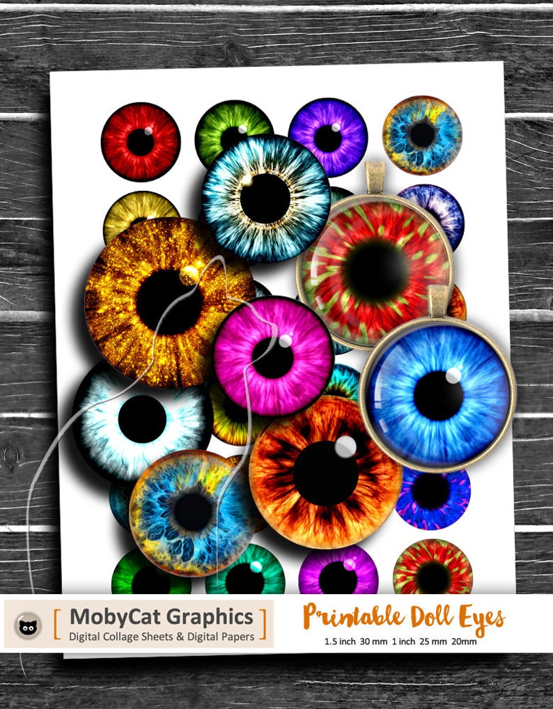 Printable Doll Eyes 20mm 25mm 30mm 35mm 40mm 1 Inch 1.5 Inch Round ...