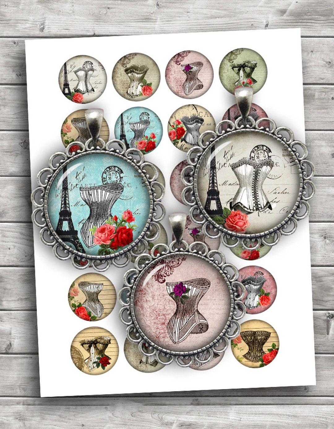French Corset Digital Collage Sheet 35mm 1.25 Inch 30mm 1 Inch 1.5 Inch ...