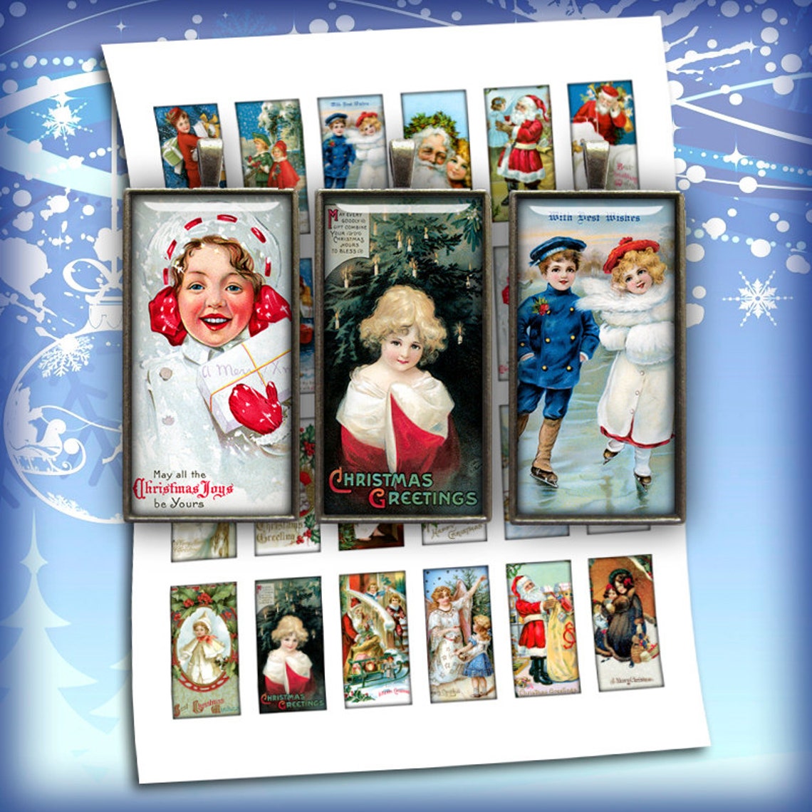 Vintage Christmas Domino Tiles 1x2 Inch, 0.75x1.5 Inch Bamboo Size for ...
