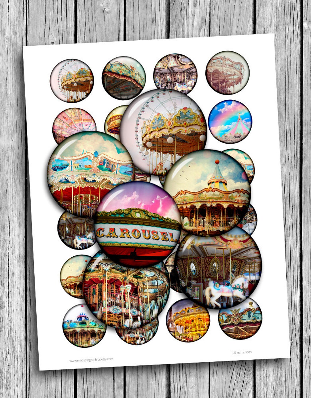 Carnival Carousel 1 Inch 1.5 Inch Printable Round Images Digital ...