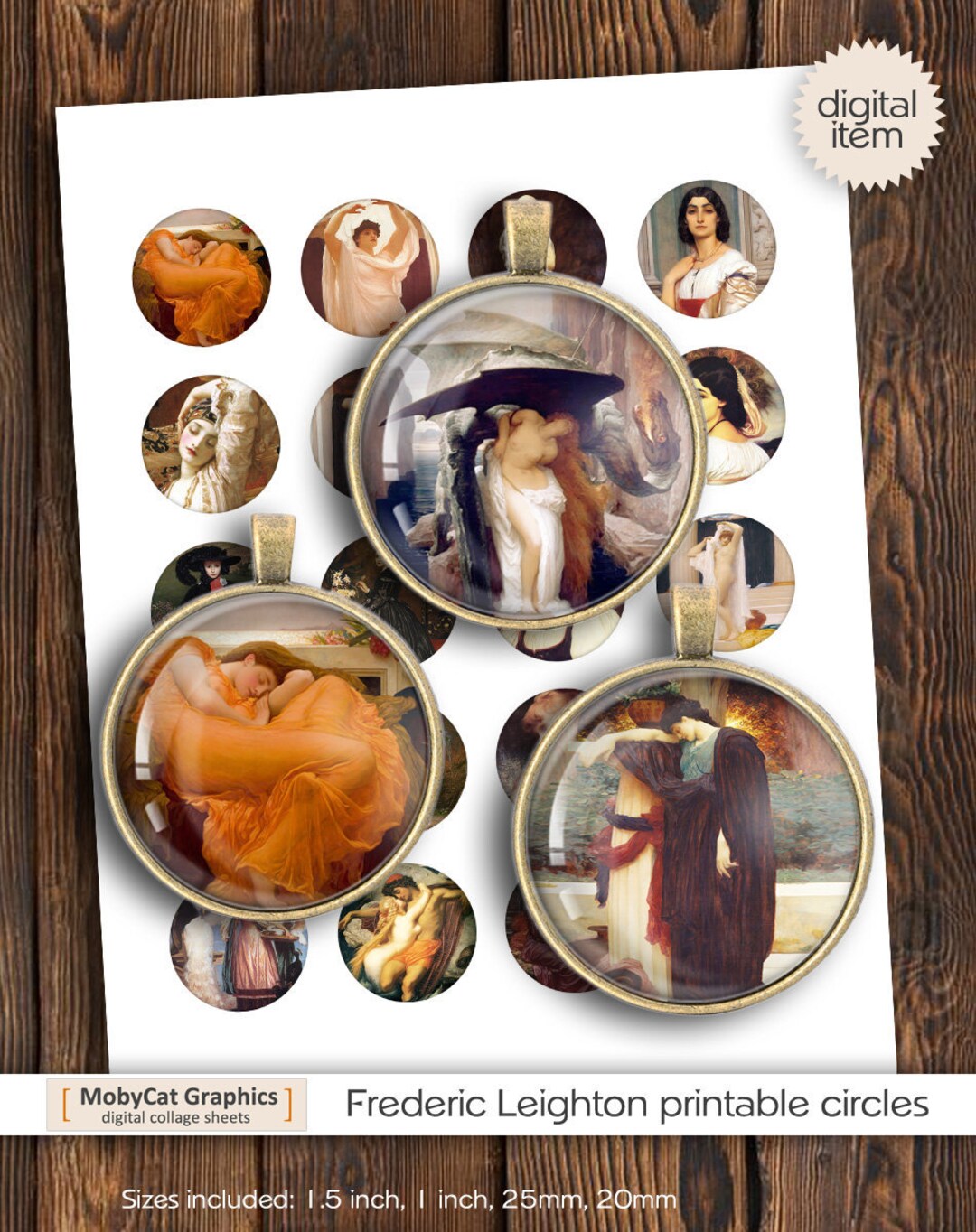 Frederic Leighton Printable Images 20mm 25mm 1" 1.5" Pre-raphaelite ...