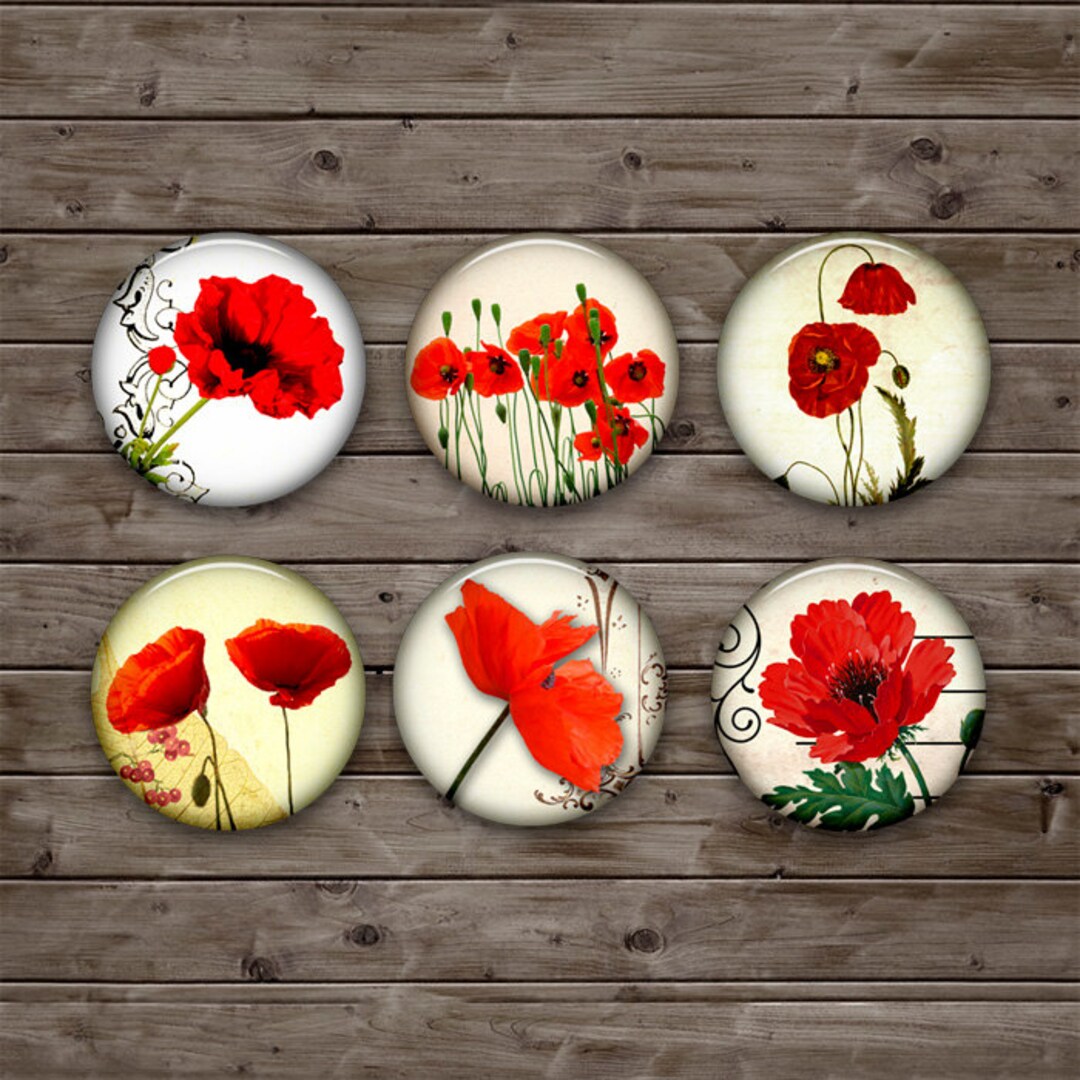 Poppy Circle Printable Images 1 Inch 20mm 25mm 1.5 Inch 30mm Bottlecap ...