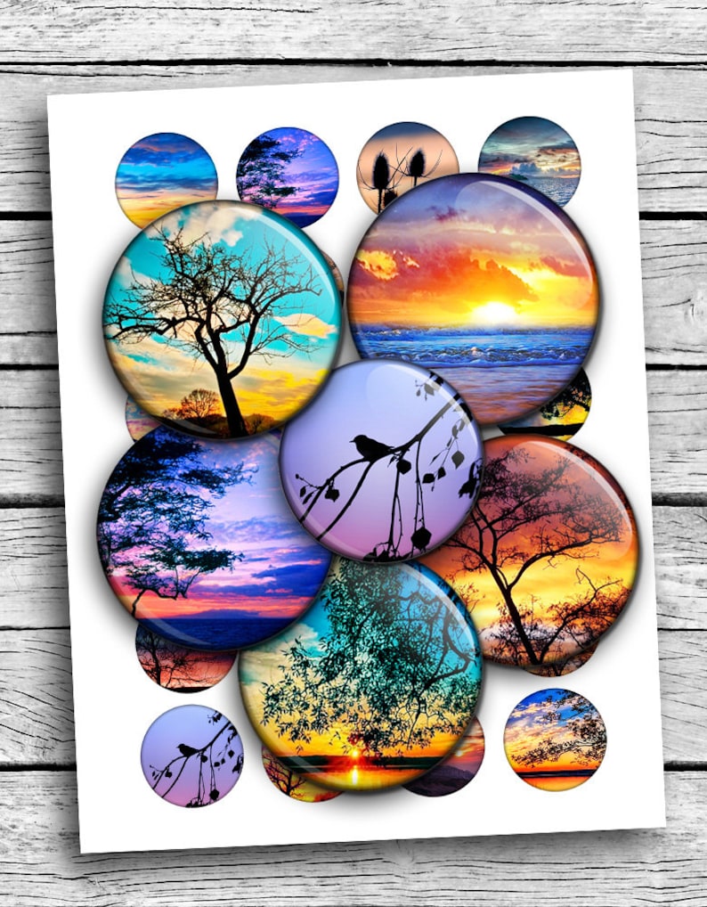 Hoja de Collage Digital puesta del sol 20mm 30mm 25mm 1 - Etsy España