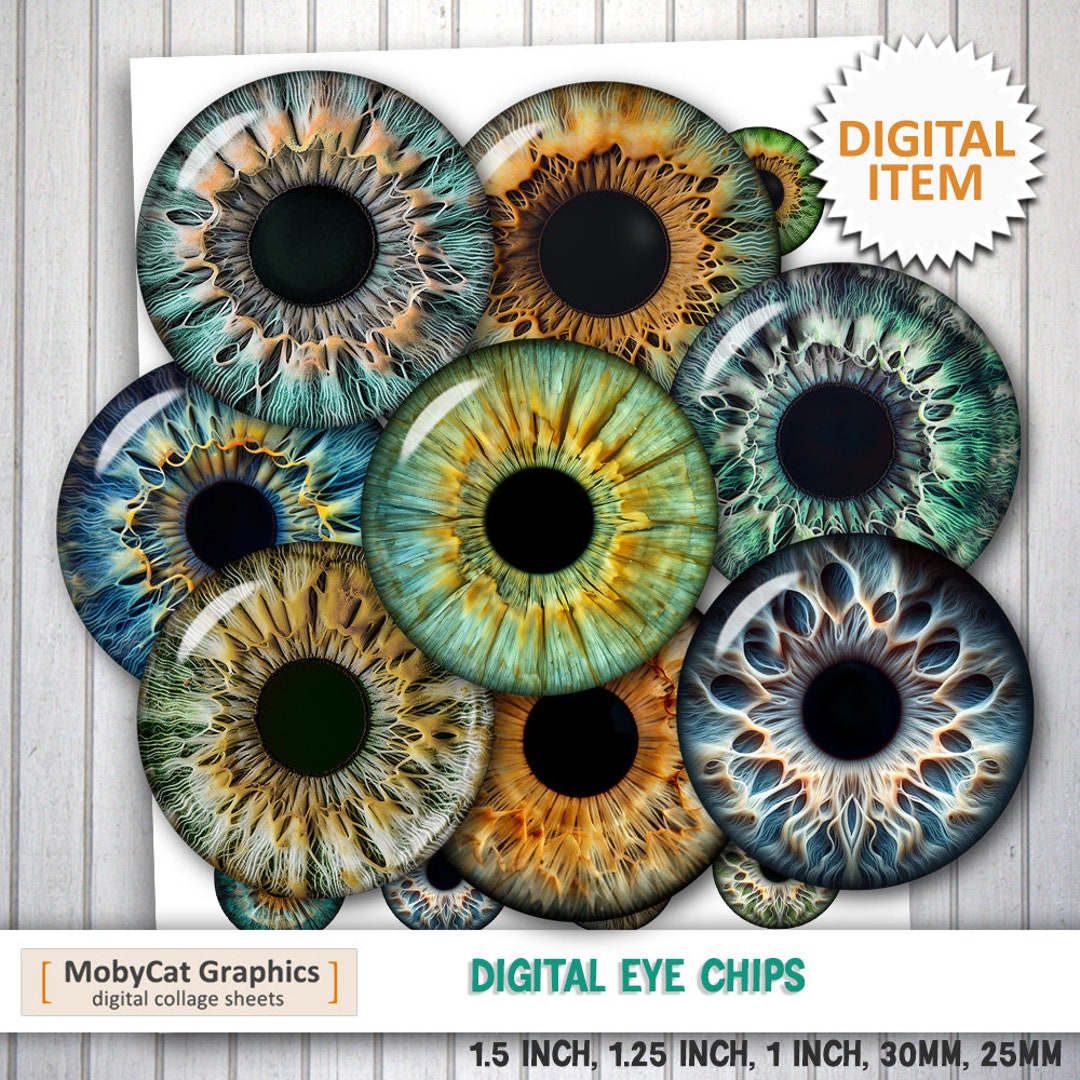 Digital Eye Chips 25mm 30mm 1 Inch 1.25 Inch 1.5 Inch Printable Eyes ...