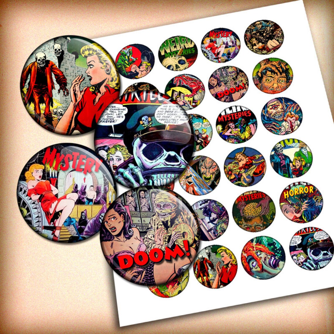 Horror Comics Circle Printable Images 1.313 Inch 1 Inch - Etsy
