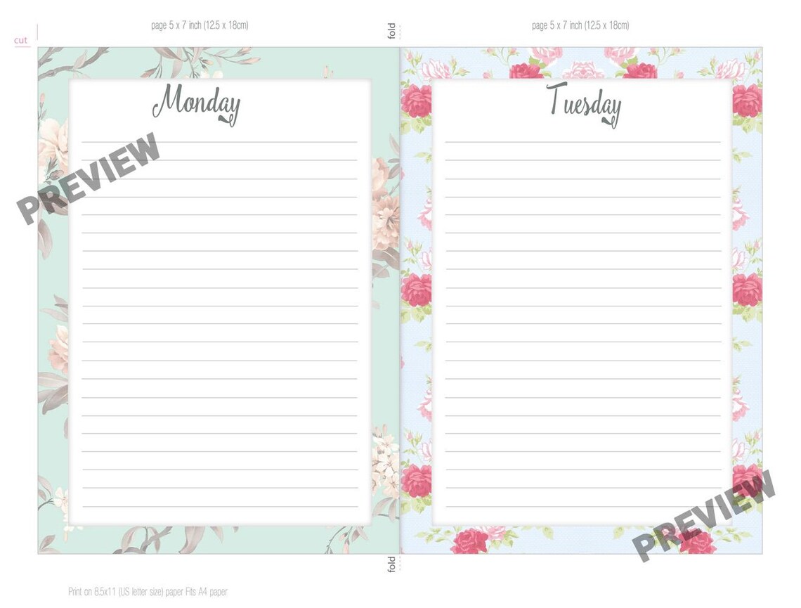 Shabby Printable Double Sided Journal Pages for 5"x7" Journals ...