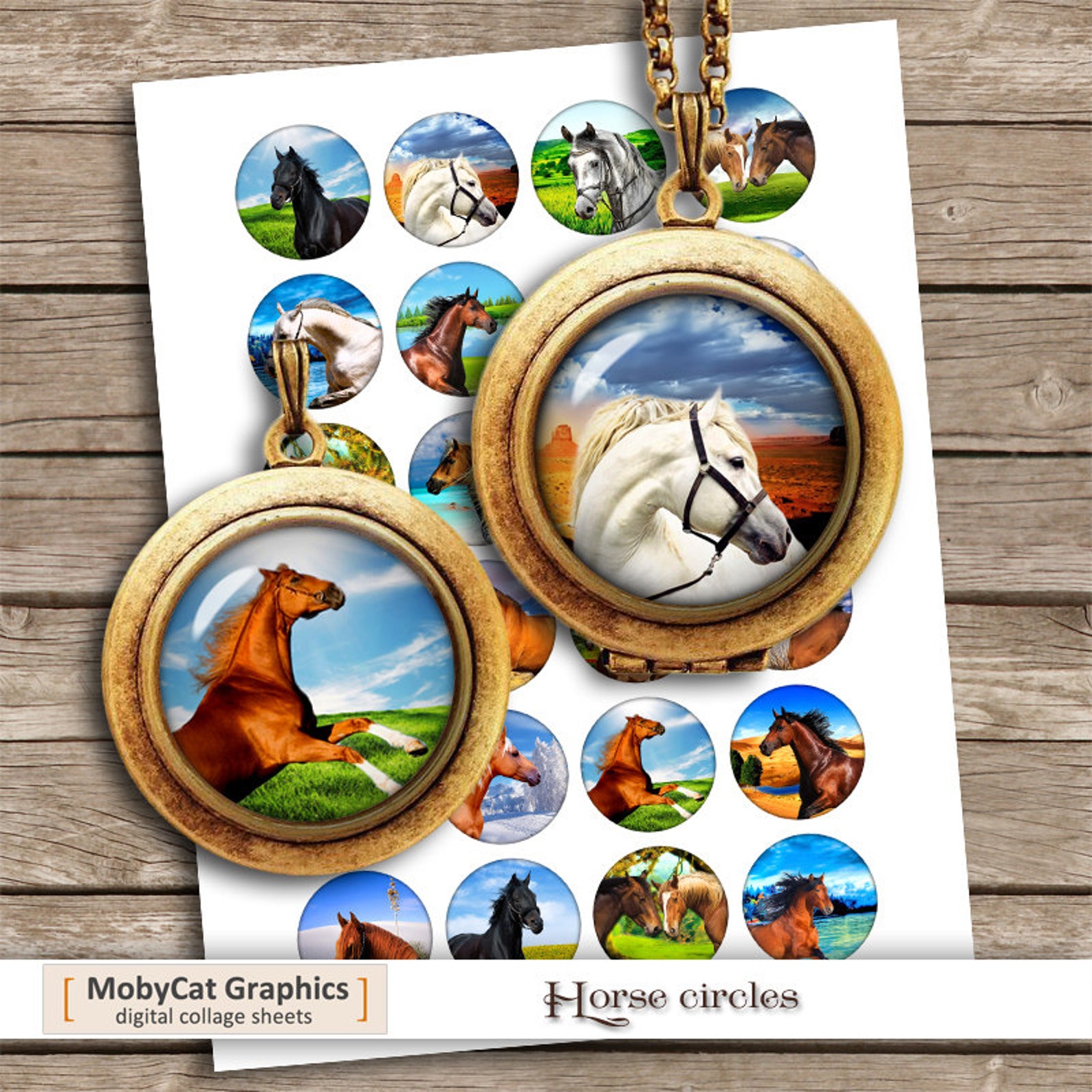 Horses Circle Printable Images 1 30mm 1.5 for - Etsy