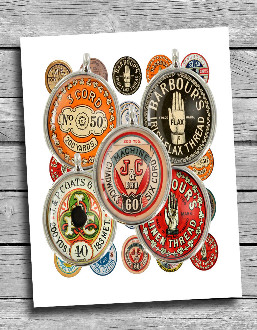 Vintage Spool Thread Labels 30x40 22x30 18x25 13x18 Oval Digital ...