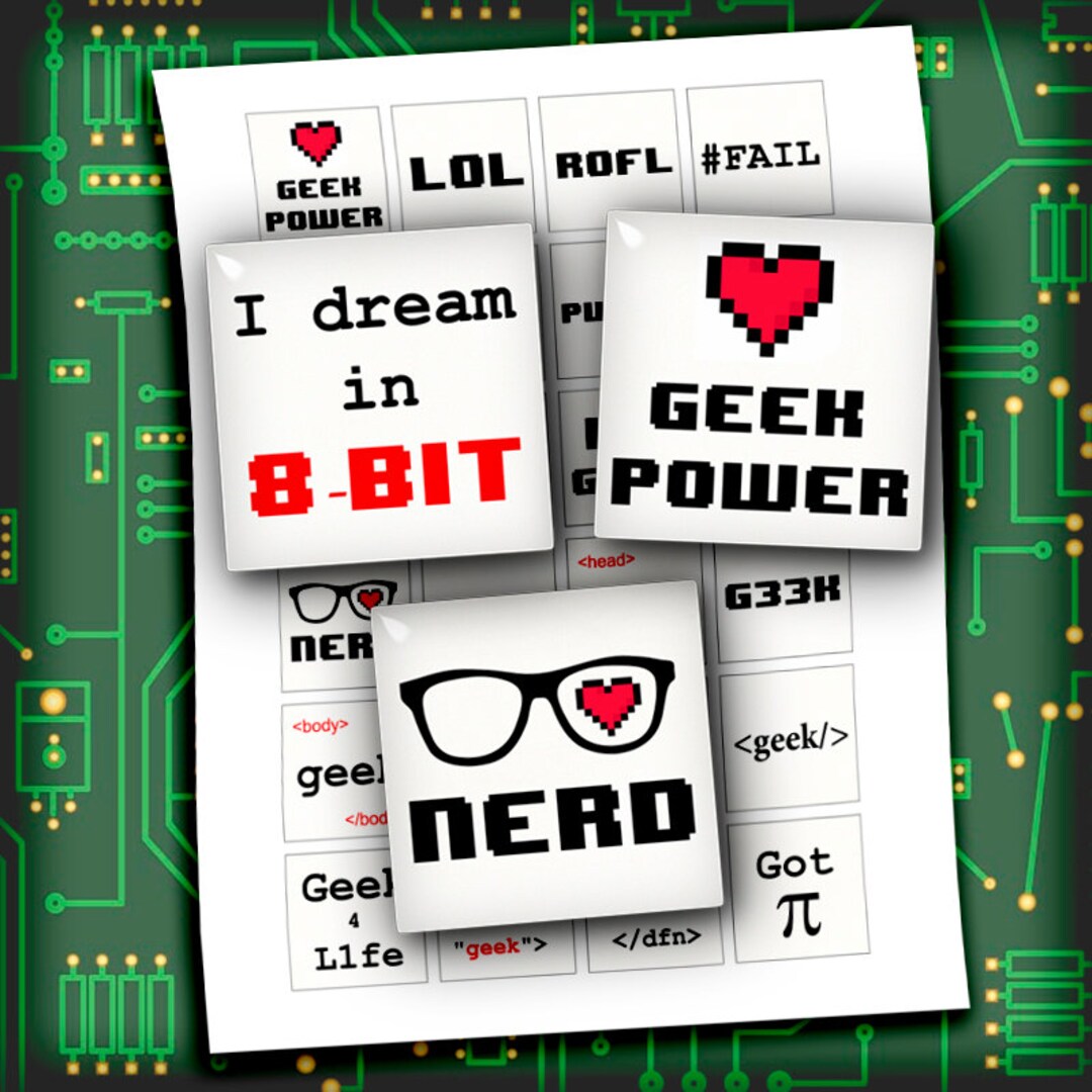 Digital Collage Sheet - Geek Wording Square Images 1.5 Inch & 1 Inch ...