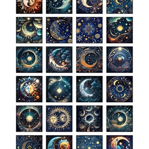 Celestial Symbol Squares Digital Collage Sheet 25mm 30mm 1 Inch 1.5 ...