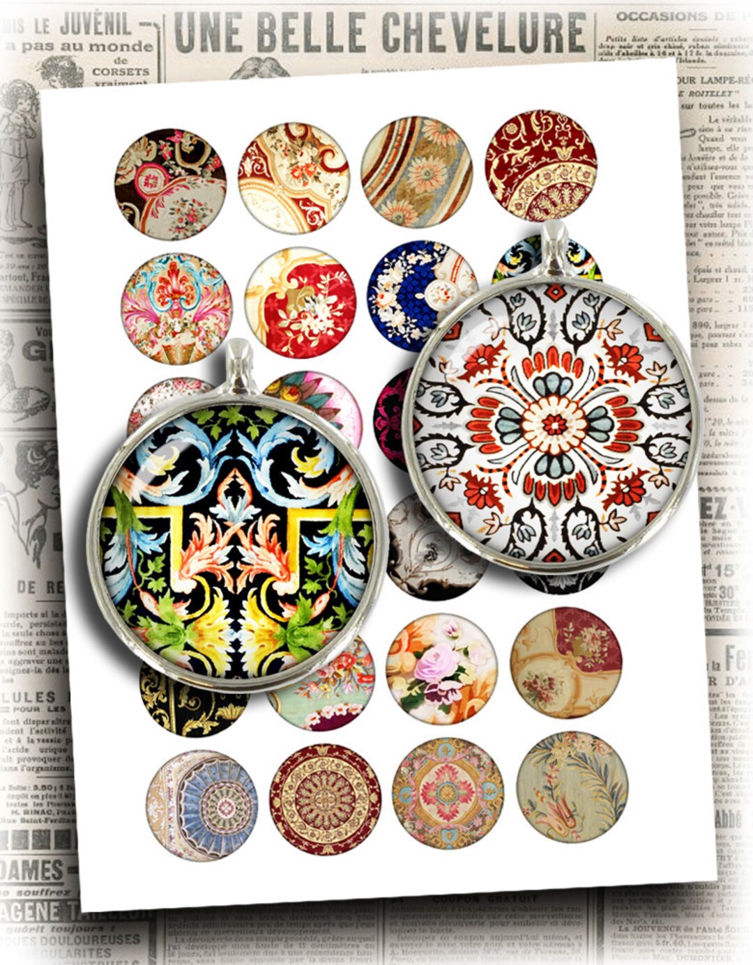 Antique French Designs Round Printable Mirror Images 12mm 14mm 16mm ...