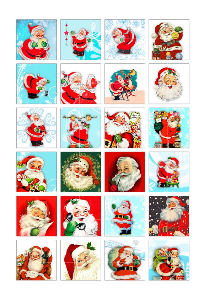 Retro Santa Claus Square Images 1x1 Inch, 1.5x1.5 Inch for Jewelry ...