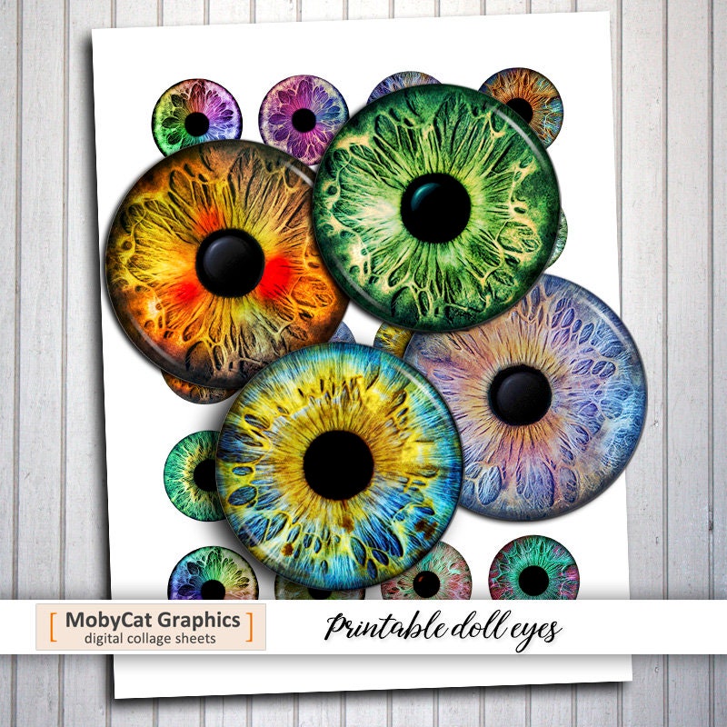 Visual Arts dolls Digital Collage Sheets Printable Doll Eyes 10mm 12mm ...