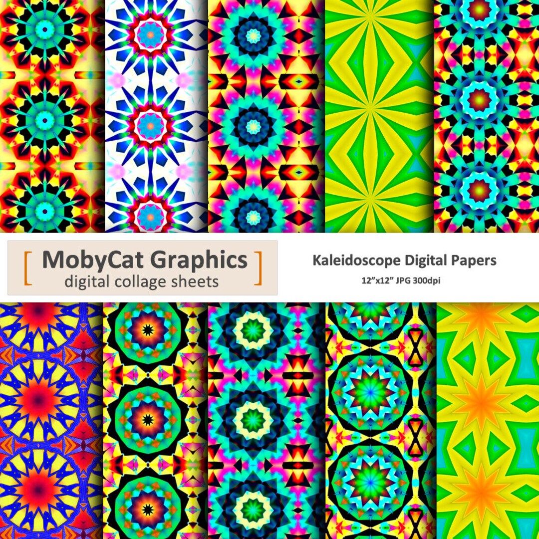 Kaleidocope Digital Papers 12"x12" Funky Kaleidoscope Photo Backdrops ...