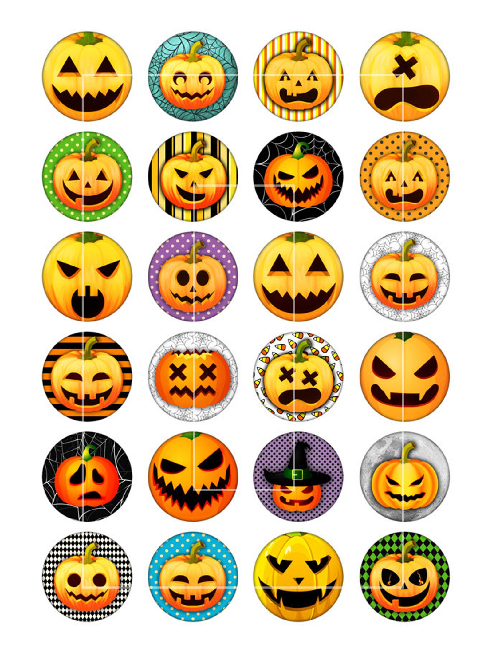 Pumpkin Round Circles 12mm 25mm 1.5" 1" Halloween Printable Digital ...