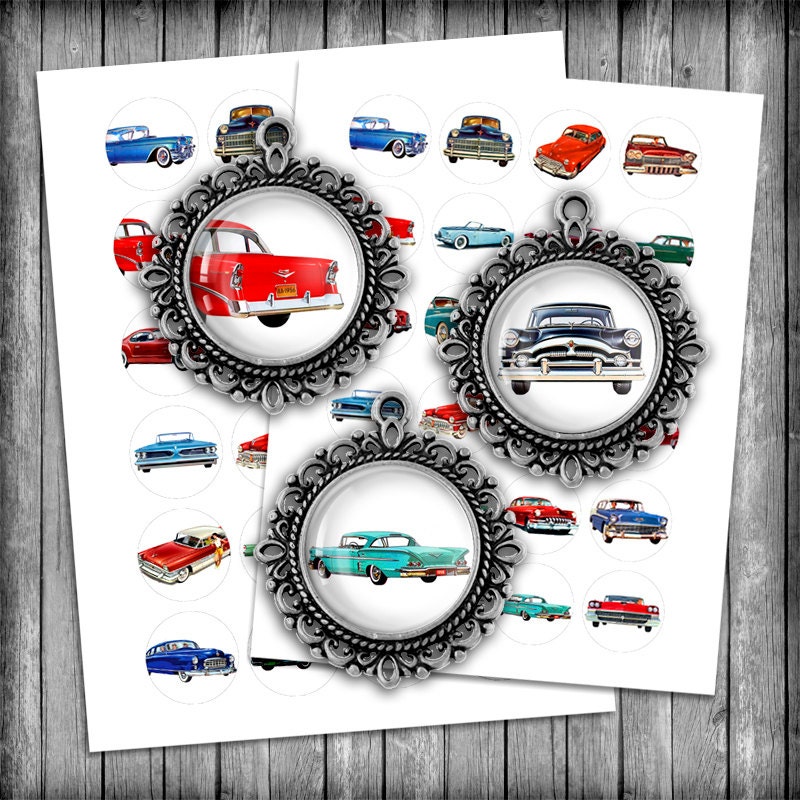 Vintage Cars Printable Circle Images 25mm 1inch 30mm 1.5 inch | Etsy