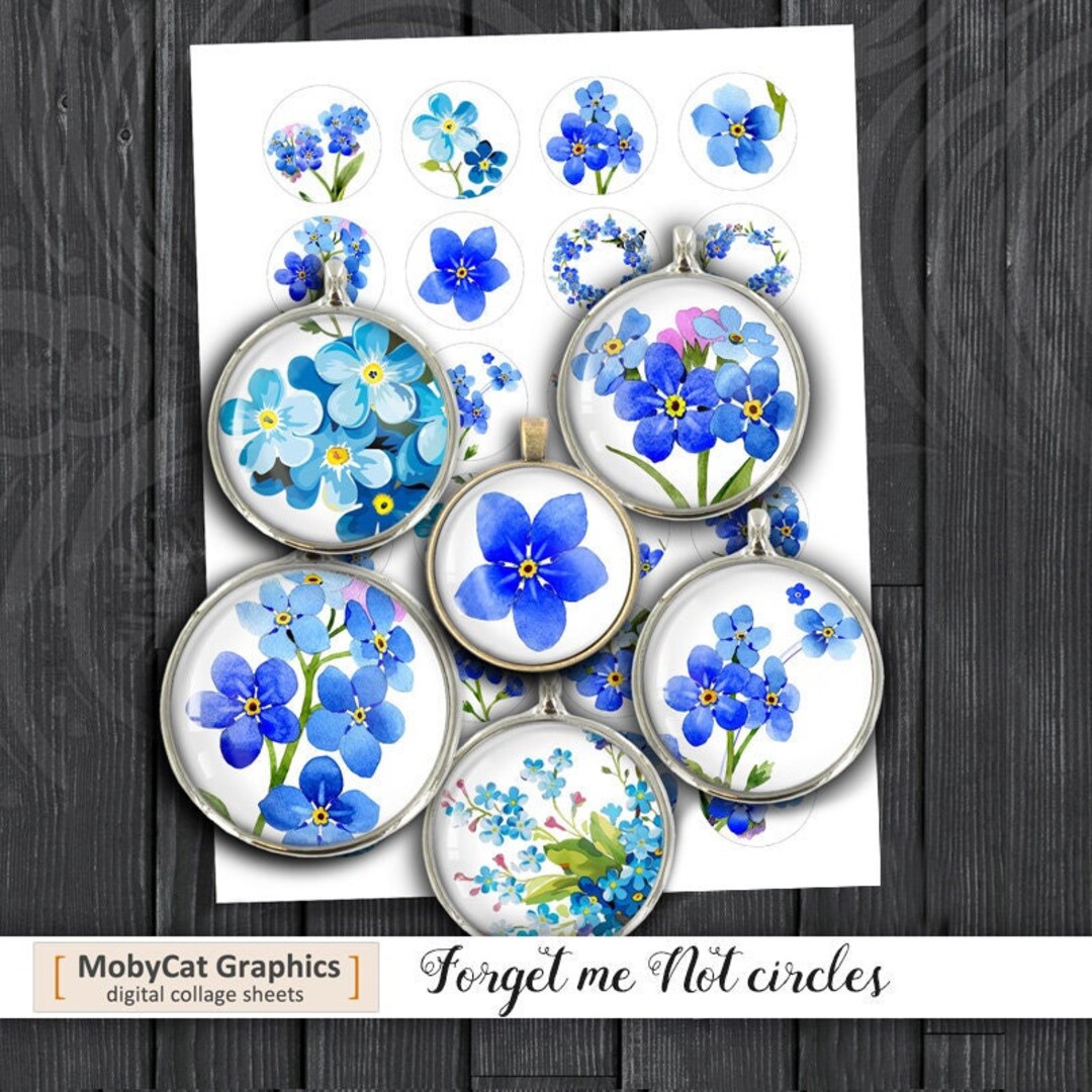 Forget Me Not Printable Rounds 20mm 25mm 30mm 1 Inch 1.5 Inch Printable ...
