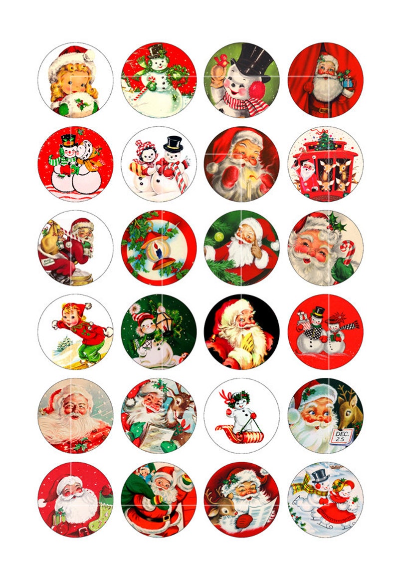 Vintage Christmas Printable Circle Images for Scrapbooking Bottle Caps ...