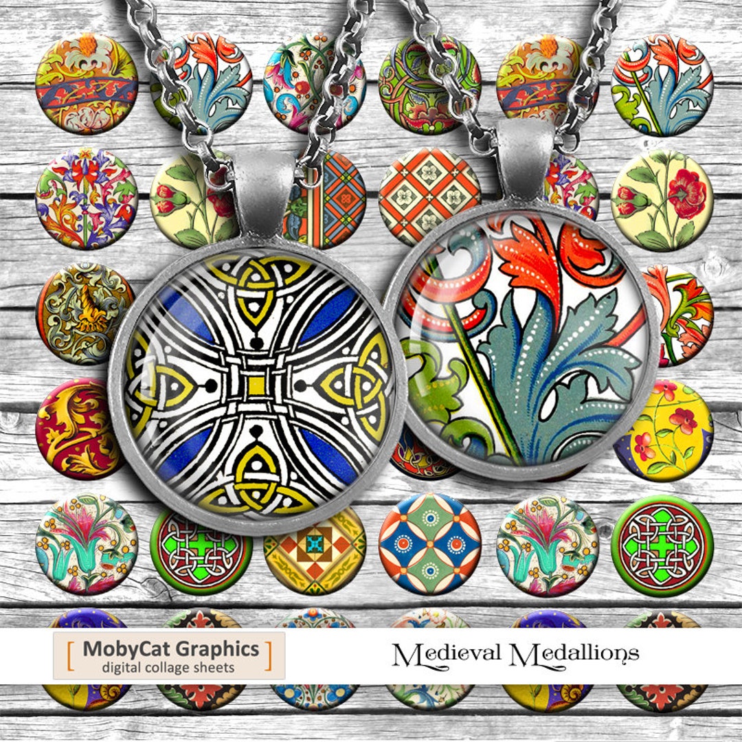 Medieval Medallions Printable Circle Images 1" 1.5" 12mm 16mm for ...