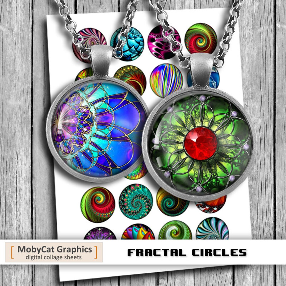 Fractals Printable Circle Images 1 1.5 for Jewelry Making, Bottle Caps ...