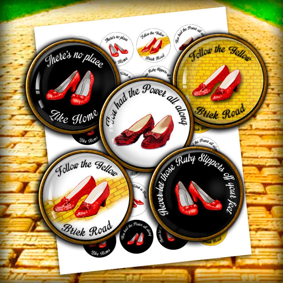 Ruby Slippers - Digital Collage Sheet 1" 25mm 1.313" 1.5" Button Images ...