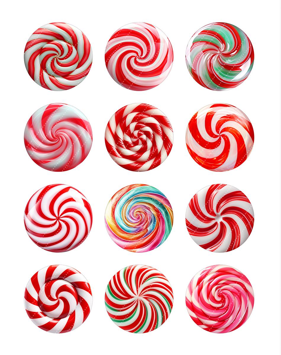 Christmas Peppermint Candy Digital Collage Sheet 40mm, 30mm, 2 Inch, 1. ...