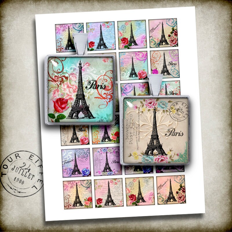 Paris Printable Images .75x.83 Inch 1.5x1.5 Inch 1x1 Inch Eiffel Tower ...