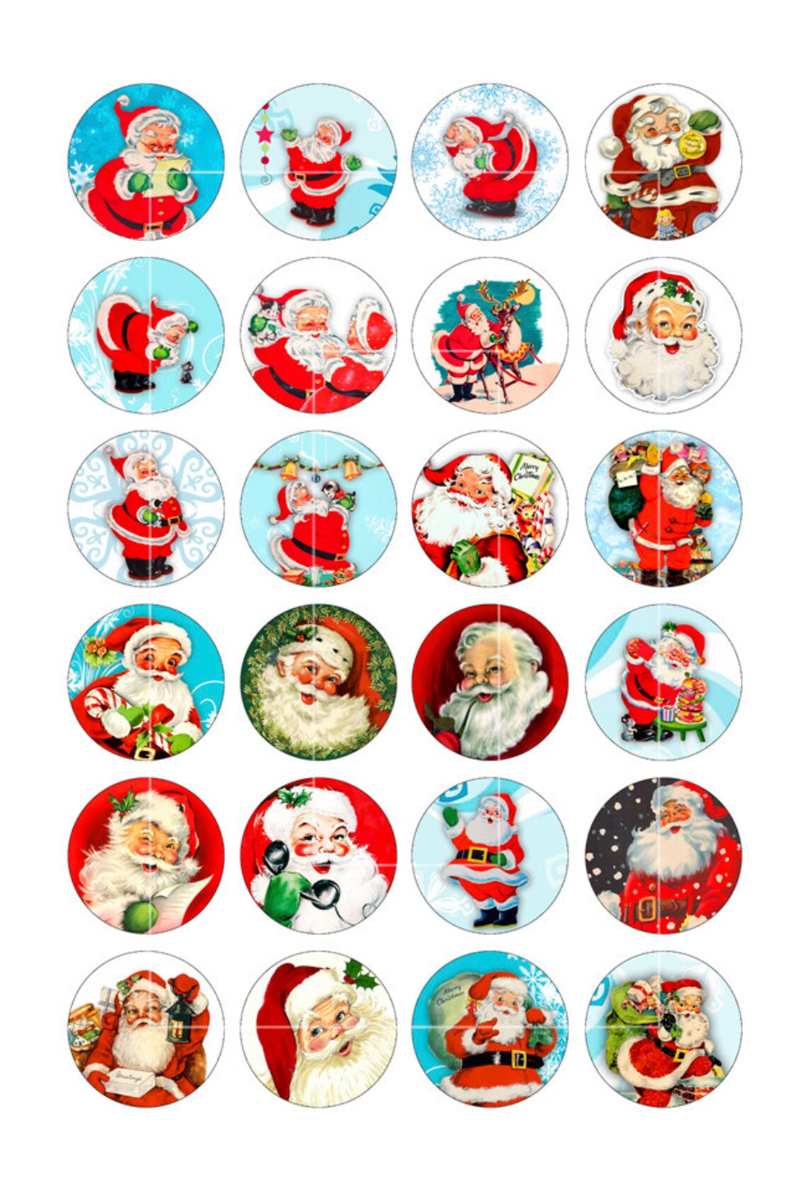 Retro Santa Claus Printable Circle Images for Scrapbooking Bottle Caps ...
