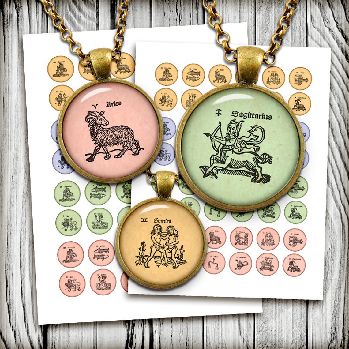 Medieval Zodiac Symbols Digital Collage Sheet 1 Inch 25mm - Etsy