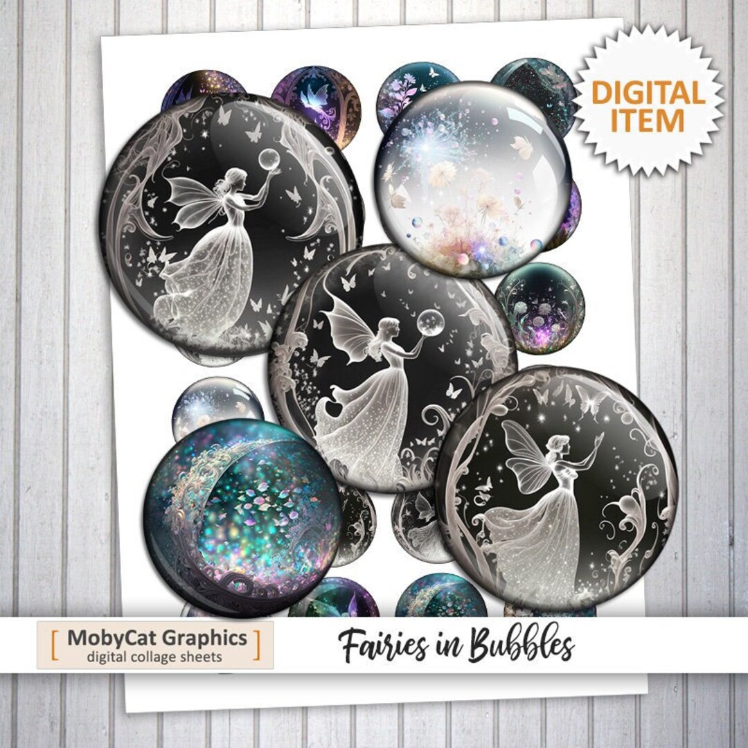 Fairies in Bubbles 20mm 25mm 30mm 1 Inch 1.5 Inch Printable Images for ...