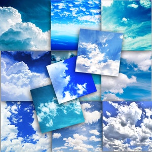 Clouds and Skies Digital Papers 12"x12" Blue Sky White Clouds Photo ...