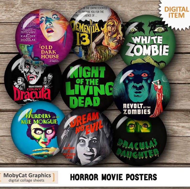 Horror Movie Posters Digital Collage Sheet 2", 1.313", 1", 1.5 ...