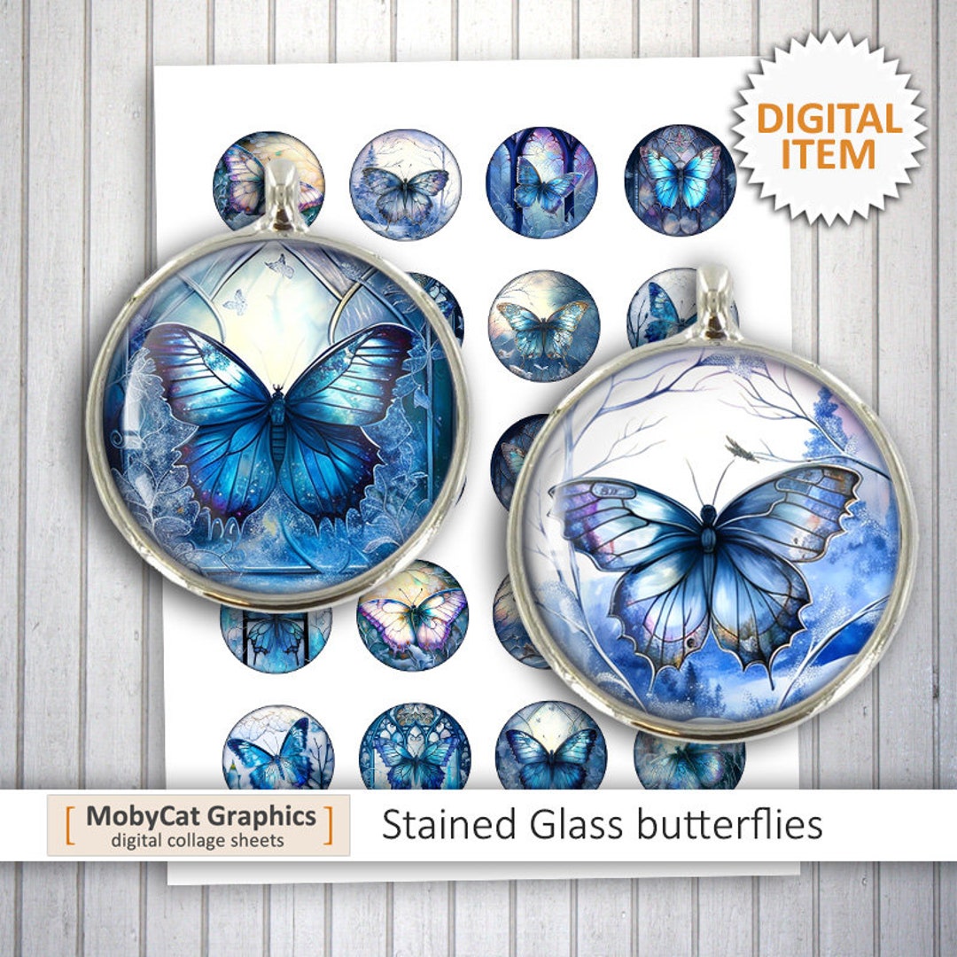 Stained Glass Butterflies Printable Download 20 Mm 25 Mm 30mm 1 Inch 1. ...