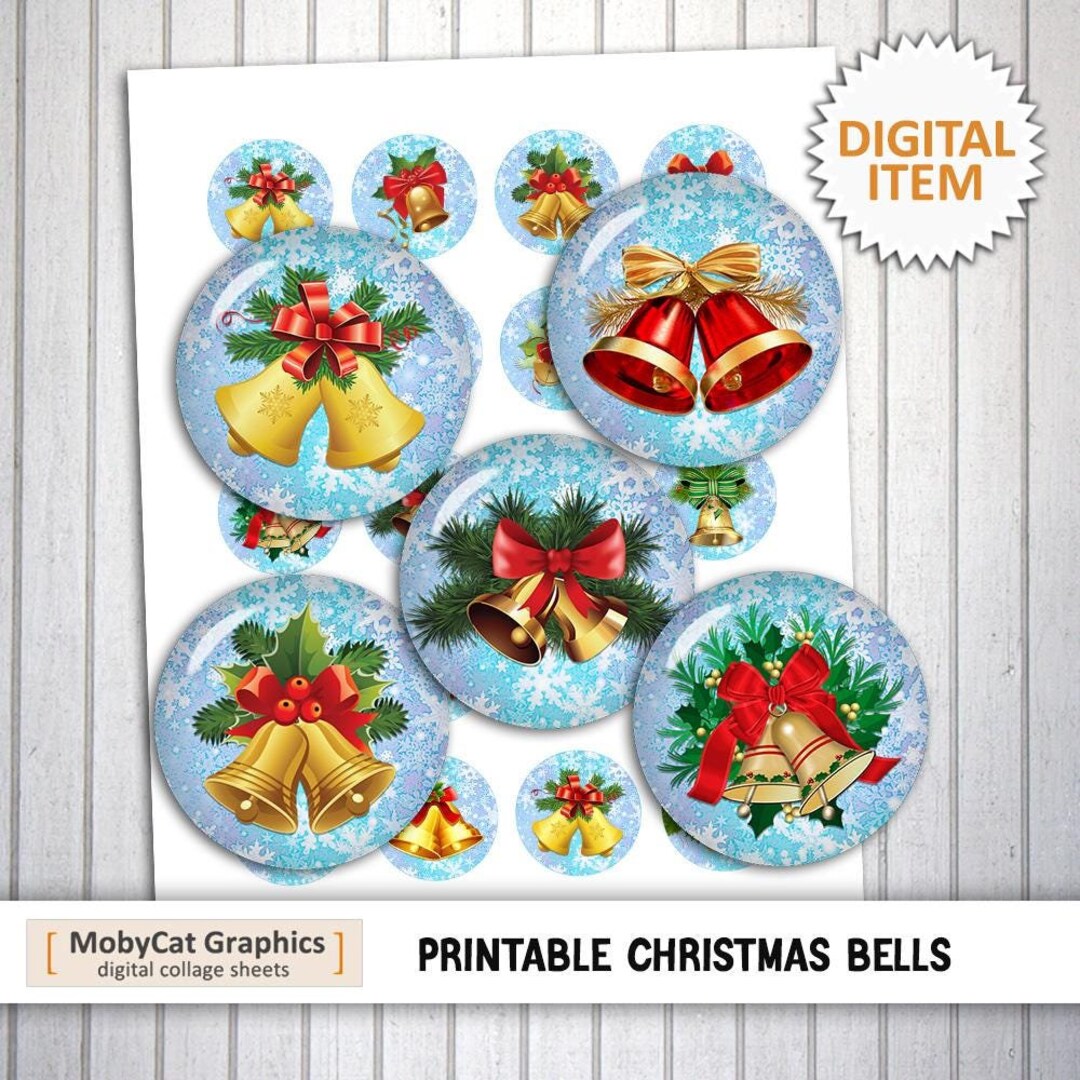 Printable Christmas Bells 20mm 25mm 30mm 1" 1.5" Images for ...