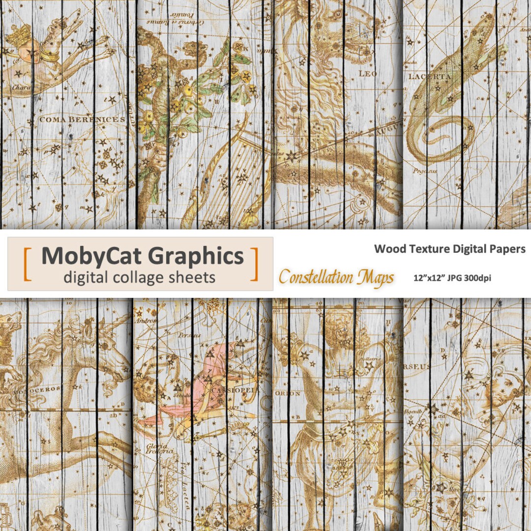 Wood Texture Digital Papers "constellation Maps" 12"x12" Zodiac Papers ...