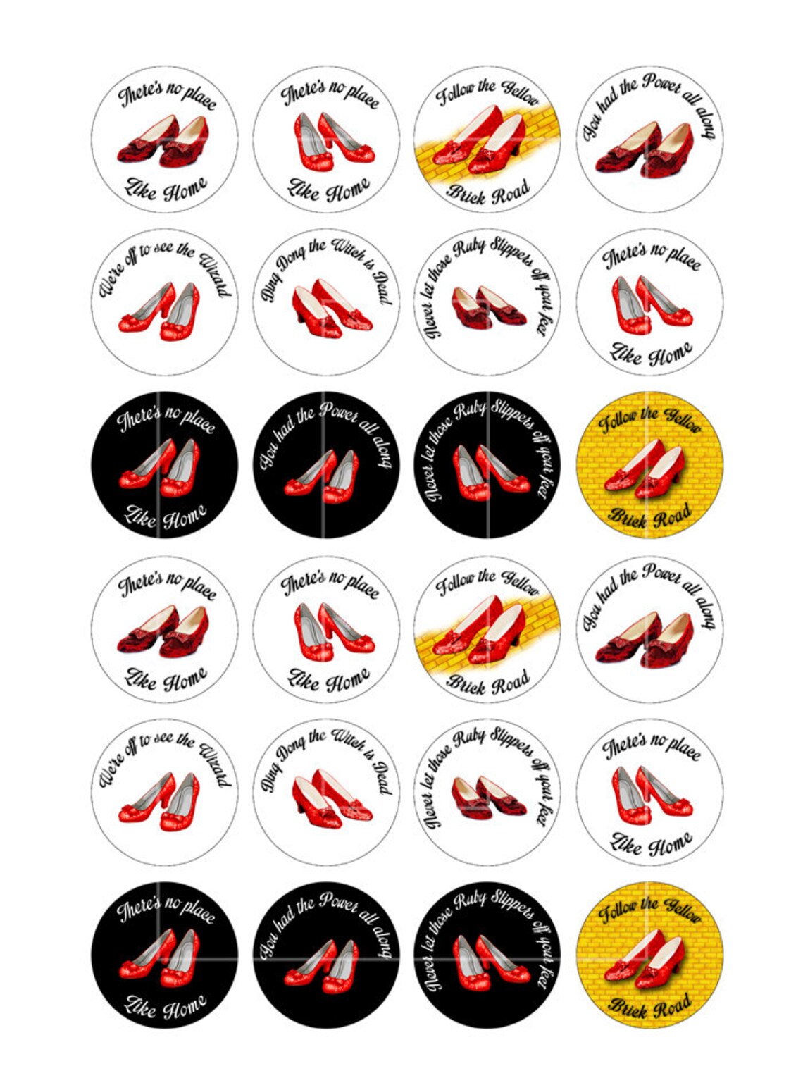 Ruby Slippers - Digital Collage Sheet 1" 25mm 1.313" 1.5" Button Images ...
