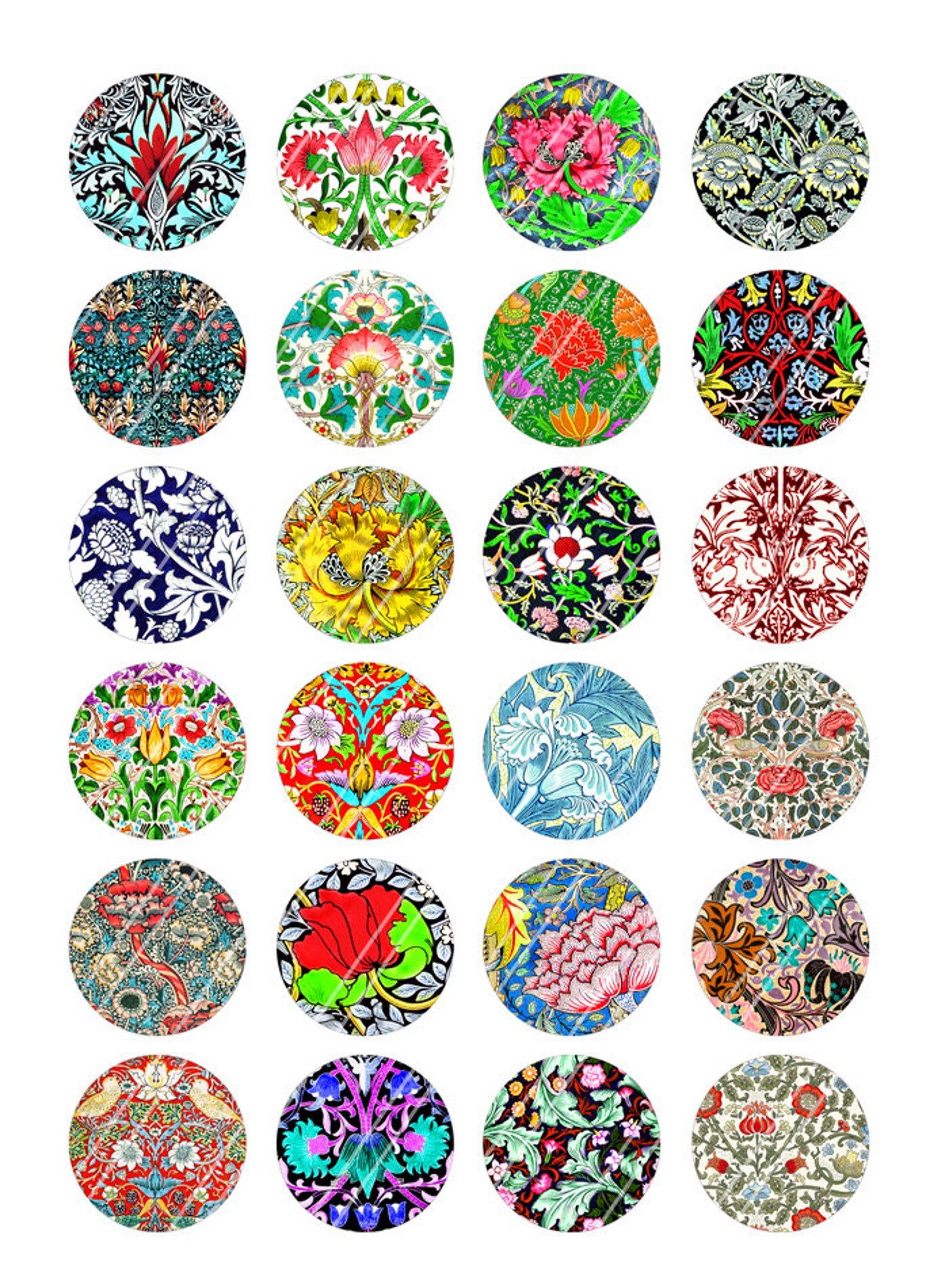 Victorian Floral Patterns Round Printable Images 20mm 25mm 1" 30mm 1.5 ...