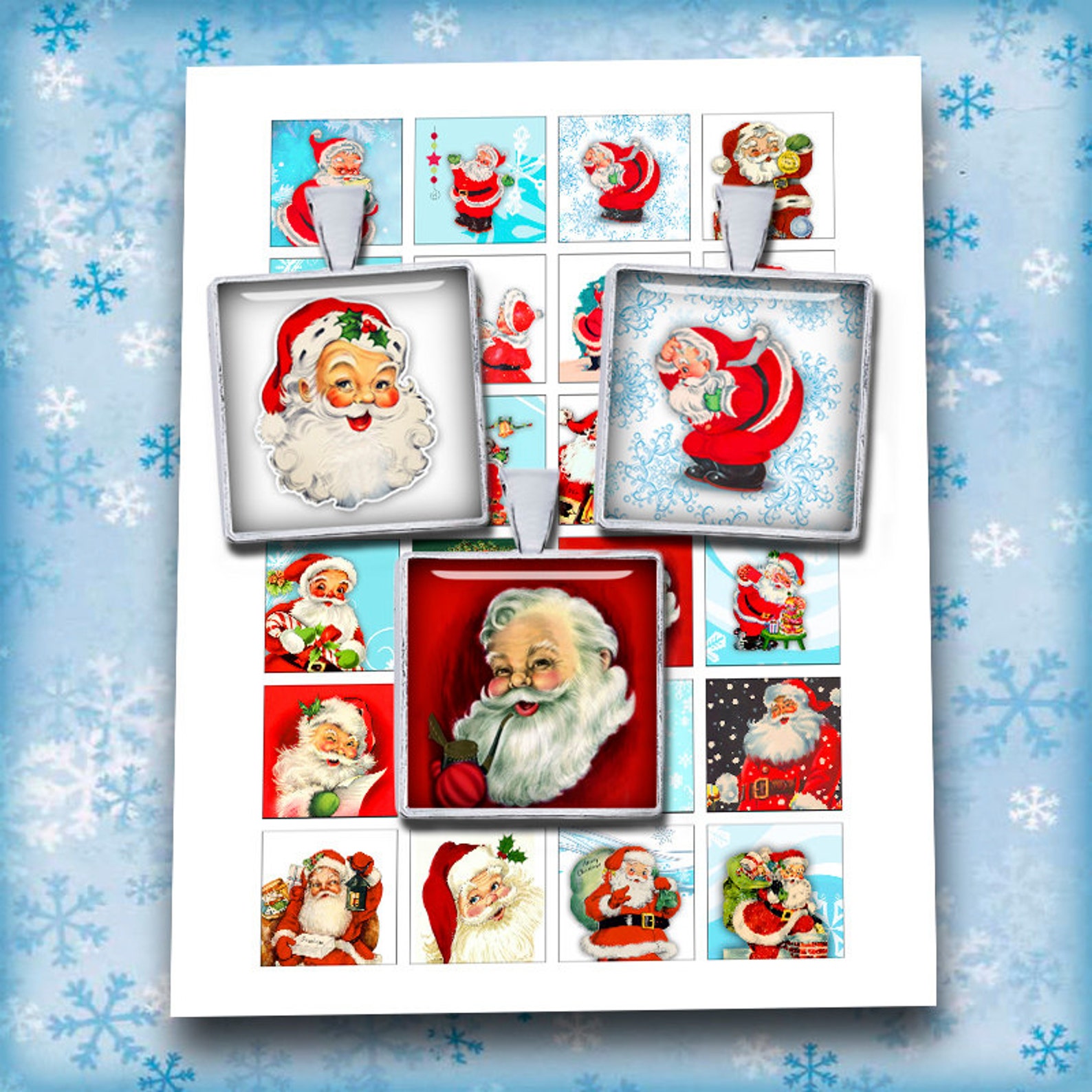Retro Santa Claus Square Images 1x1 Inch, 1.5x1.5 Inch for Jewelry ...