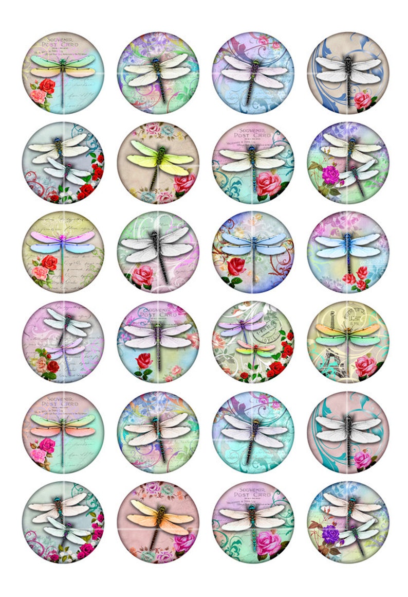Dragonflies Printable Circles 12mm 14mm 20mm 25mm Cabochon Images ...