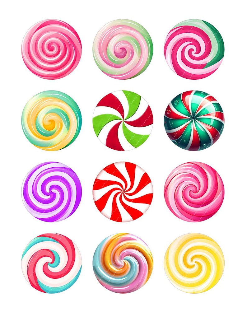 Christmas Peppermint Candy Digital Collage Sheet 40mm, 30mm, 2 Inch, 1. ...