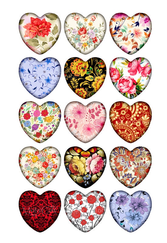 Flower Patterns Heart Shaped Printable Images Downloadable - Etsy