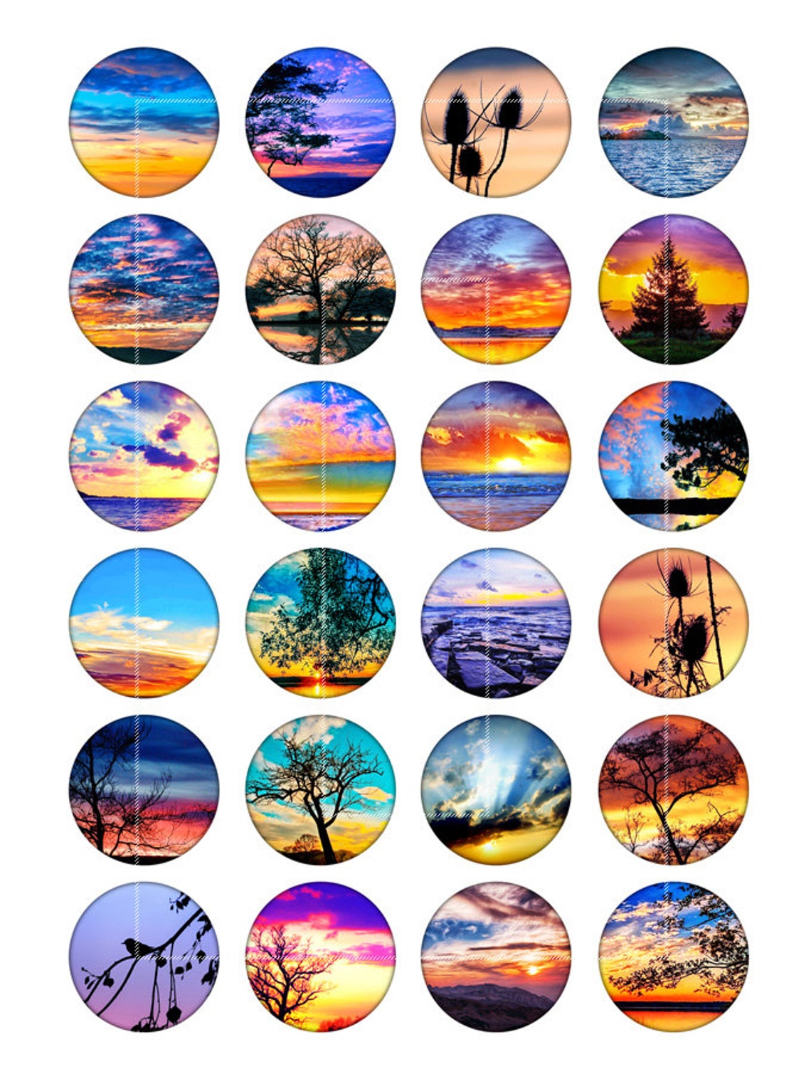 Sunset Digital Collage Sheet 20mm 30mm 40mm 25mm 1" 1.5" Round Circles ...