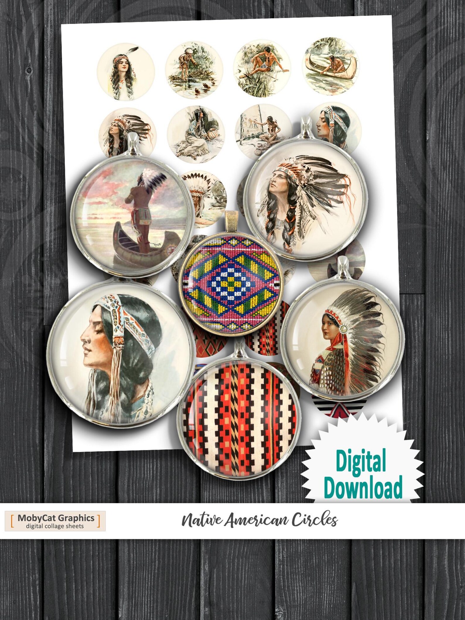 Native American Collage Sheet Circles 1.5" 30 Mm 1" 25 Mm 20mm for ...