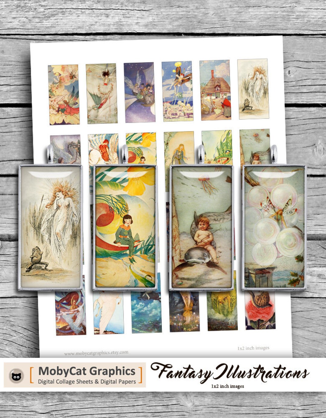 Fantasy Illustrations 1x2 Inch Printable Rectangle Fairyland Antique ...