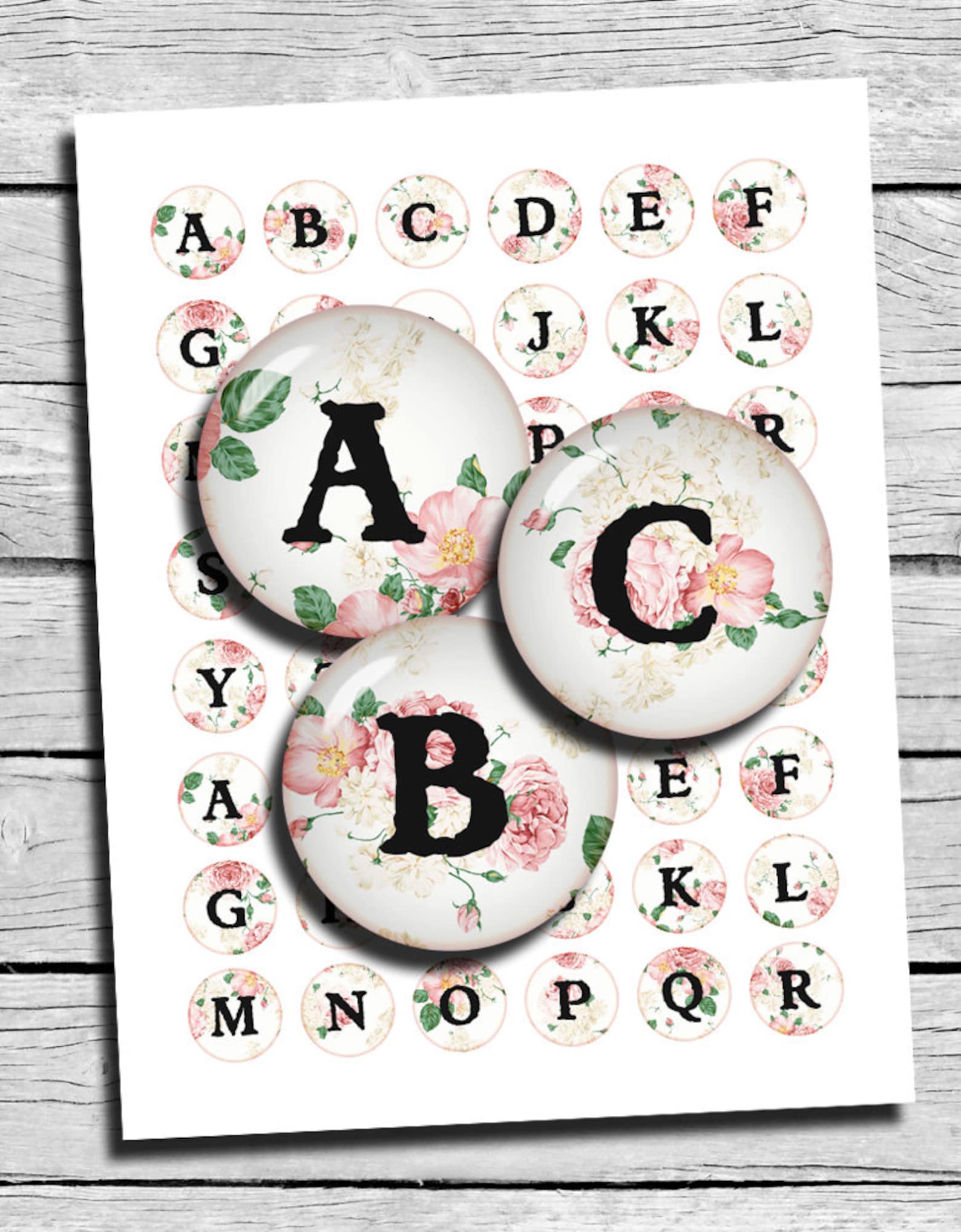 Floral Monogram Round 1 Inch Images 25mm 20mm Alphabet Letters - Etsy