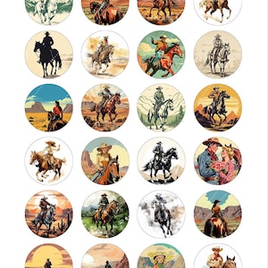 Cowboys Digital Collage Sheet Printable Circles for Cabochons ...