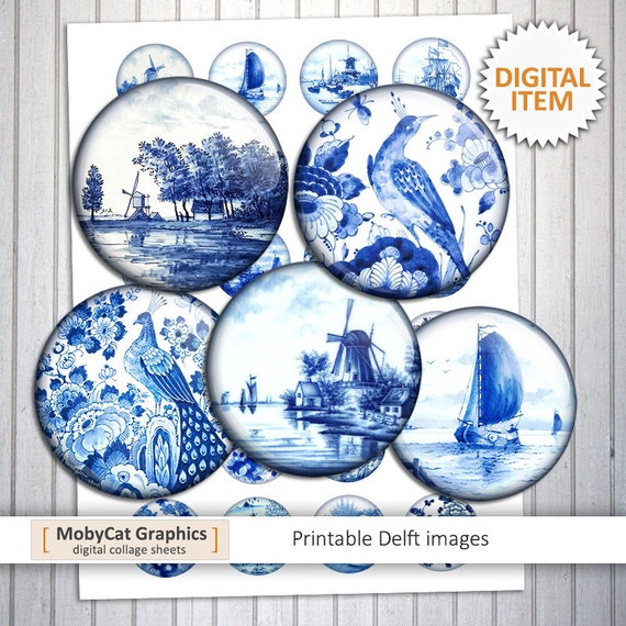 Printable Delft Circle Images Digital Collage Sheet 1.5 Inch - Etsy